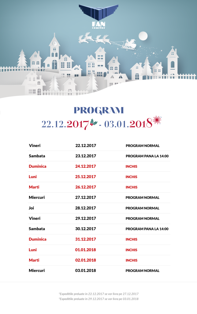 Program de lucru FAN Courier în perioada 22.12.2017-03.01.2018 - FAN ...