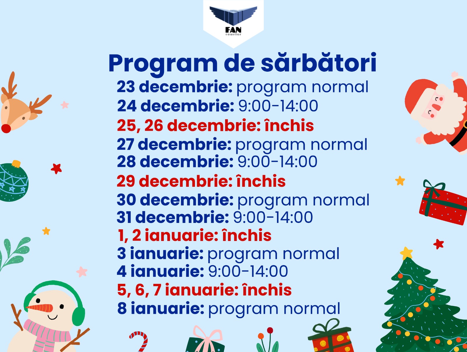 Program de sărbători - FAN Courier